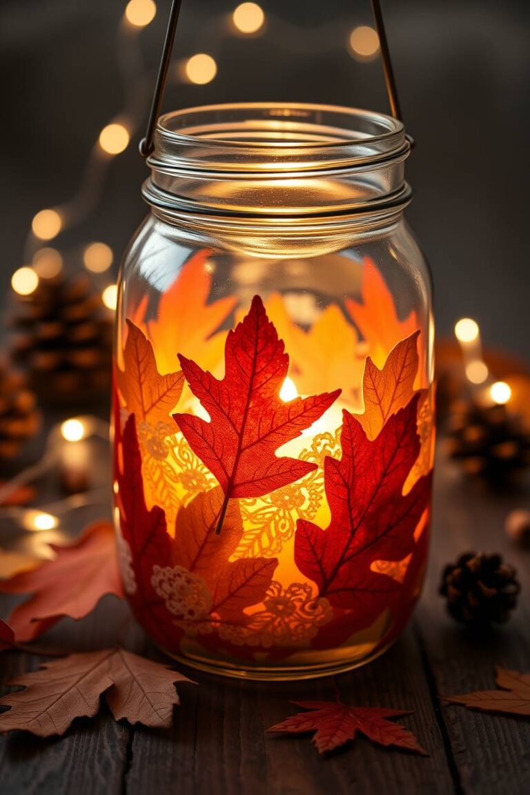 Glowing DIY Mason Jar Leaf Lanterns - DIY Art and Crafts Ideas