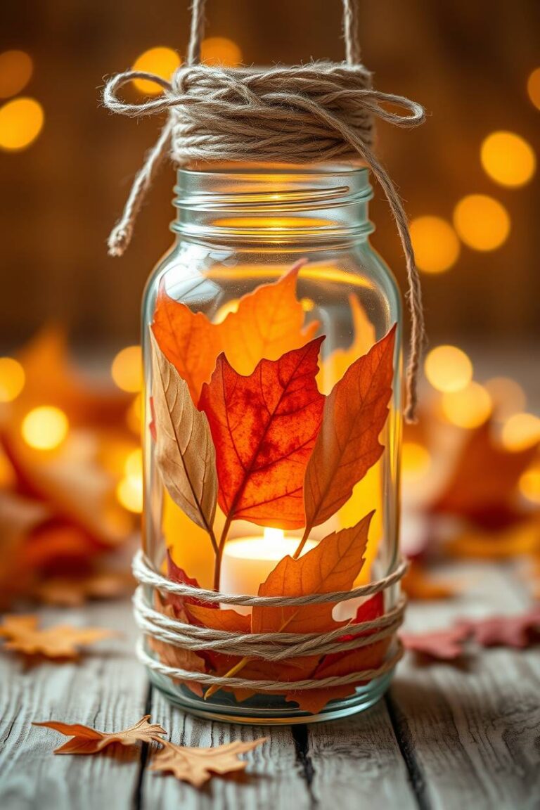 Glowing DIY Mason Jar Leaf Lanterns - DIY Art and Crafts Ideas